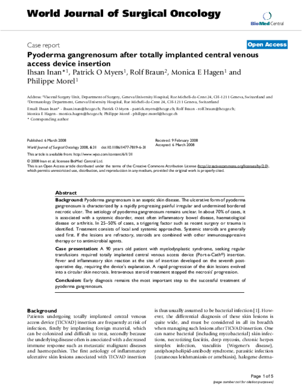 (PDF) Pyoderma gangrenosum after totally implanted central venous ...