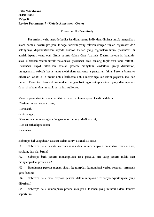 (PDF) Assessment Center - Presentasi & Case Study dalam AC