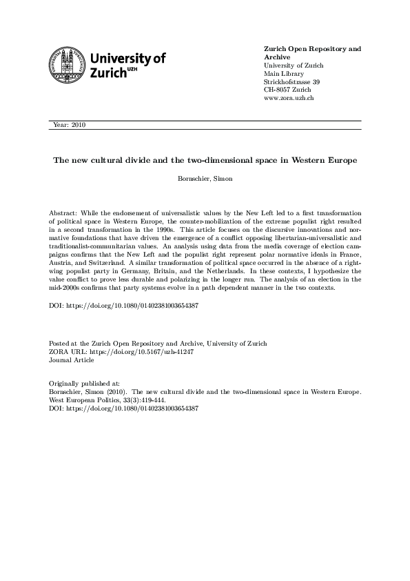 (PDF) The New Cultural Divide and the Two-Dimensional Political Space ...