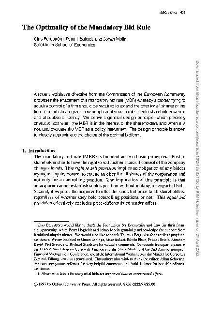 (PDF) The Optimality of the Mandatory Bid Rule