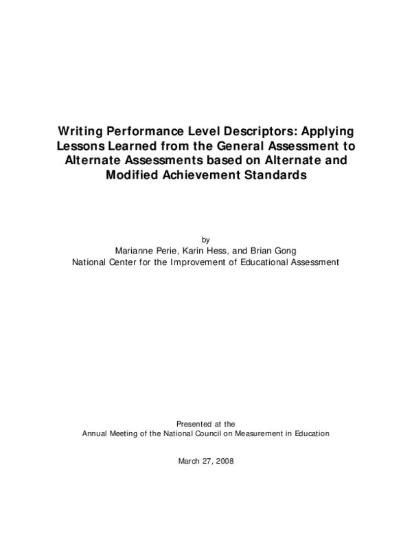 (PDF) Writing Performance Level Descriptors: Applying Lessons Learned from the General ...