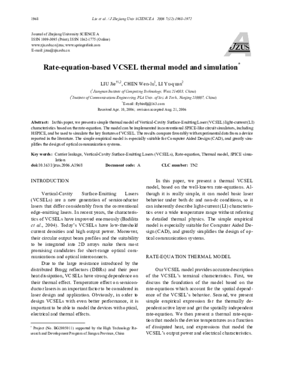 (PDF) Rate-equation-based VCSEL thermal model and simulation