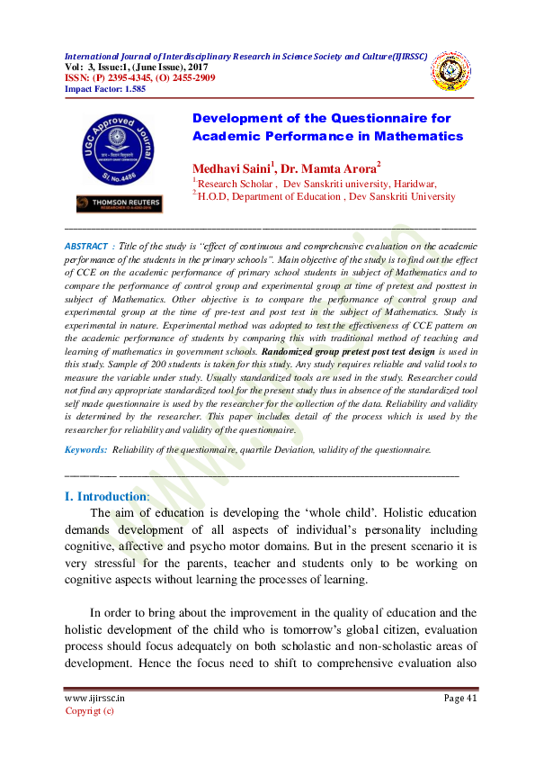 (PDF) Development of the Questionnaire for Academic Performance in ...