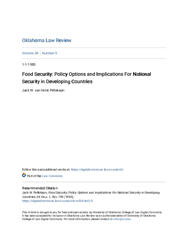 (PDF) Food Security: Policy Options and Implications For National ...