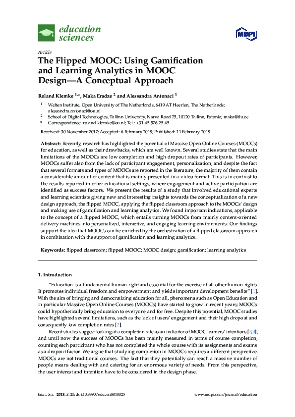 (PDF) The Flipped MOOC: Using Gamification and Learning Analytics in MOOC Design—A Conceptual ...