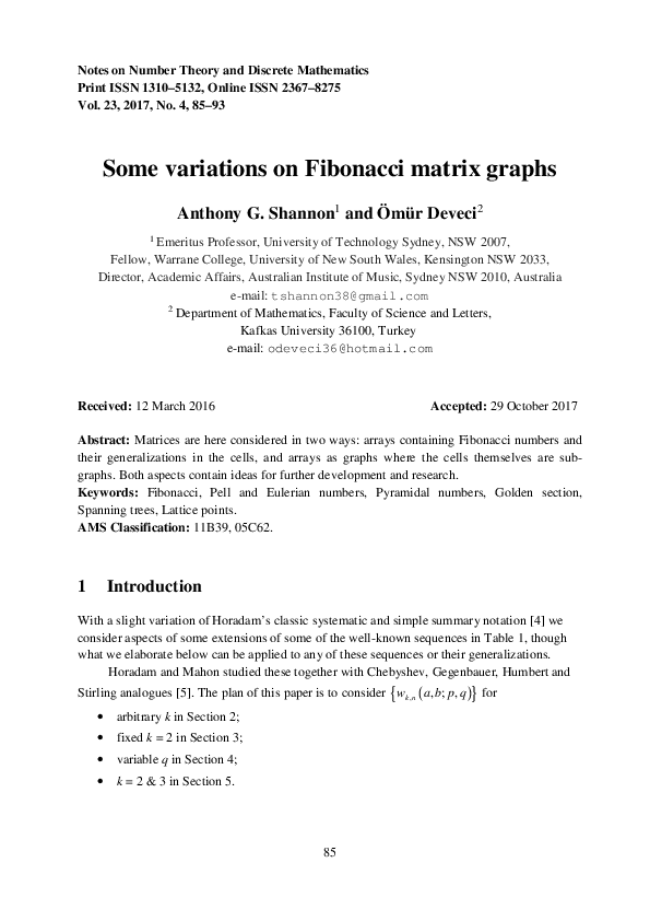 (PDF) Some variations on Fibonacci matrix graphs