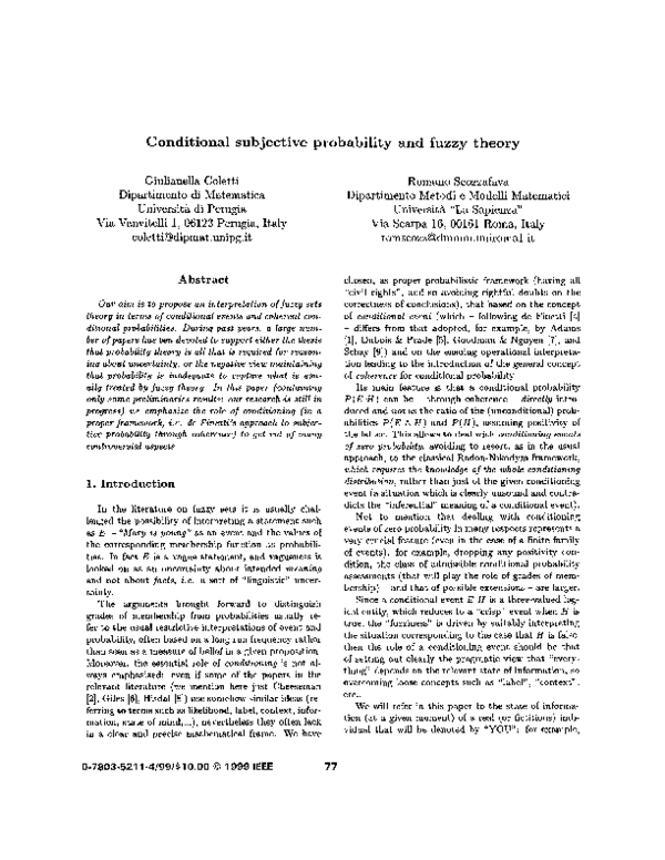 (PDF) Conditional subjective probability and fuzzy theory