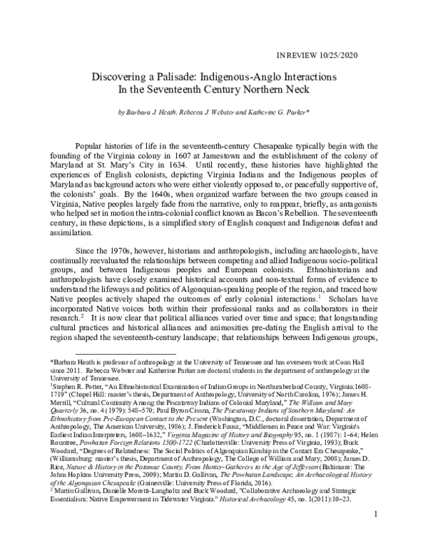 (PDF) Discovering a Palisade: Indigenous-Anglo Interactions In the ...