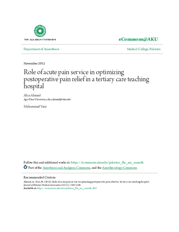 (PDF) Role of acute pain service in optimizing postoperative pain ...