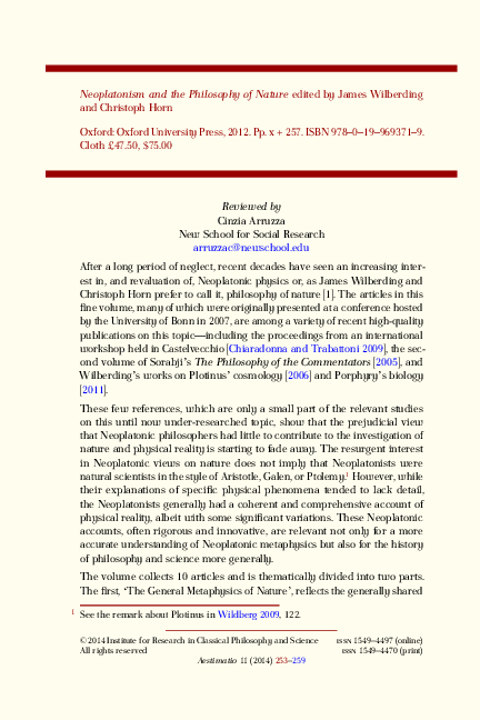(PDF) Neoplatonism and the Philosophy of Nature