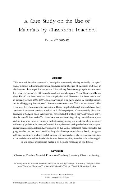 (PDF) A Case Study on the Use of Materials by Classroom Teachers