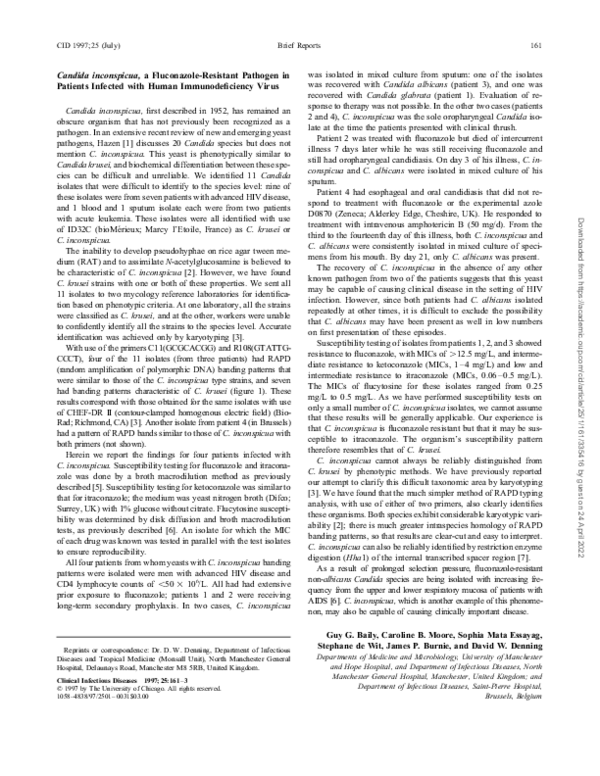 (PDF) Candida inconspicua, a Fluconazole‐Resistant Pathogen in Patients ...