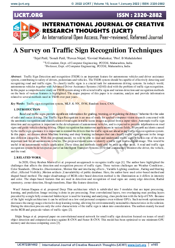 Pdf A Survey On Traffic Sign Recognition Techniques Pawan Nirpal