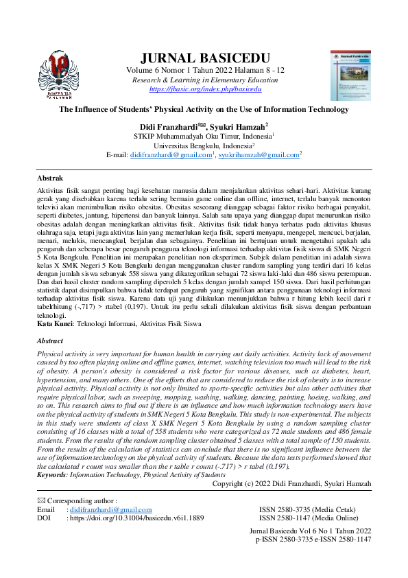 (PDF) The Influence of Students’ Physical Activity on the Use of ...