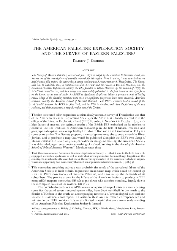 (PDF) The American Palestine Exploration Society and the Survey of ...