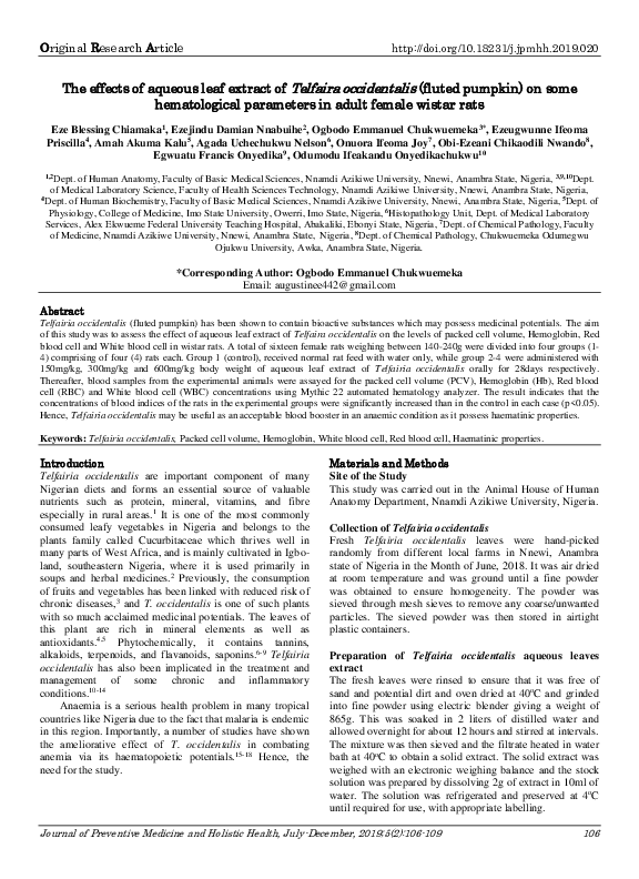 (PDF) The effects of aqueous leaf extract of Telfaira occidentalis ...