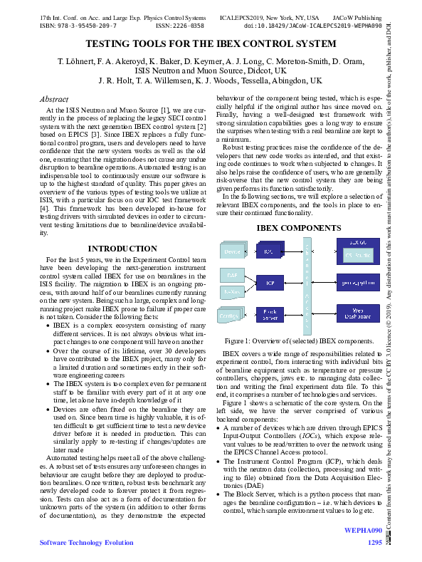 (PDF) Testing Tools for the IBEX Control System