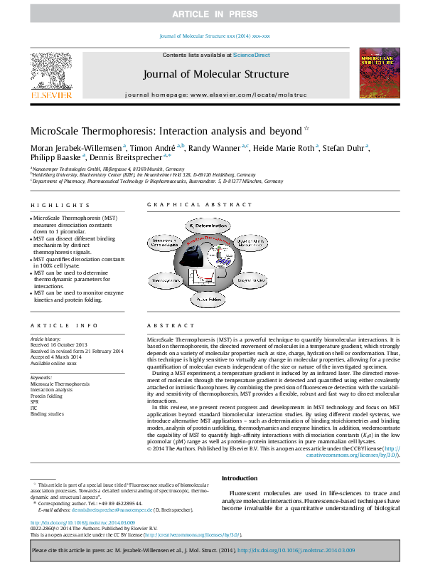 (PDF) MicroScale Thermophoresis: Interaction analysis and beyond