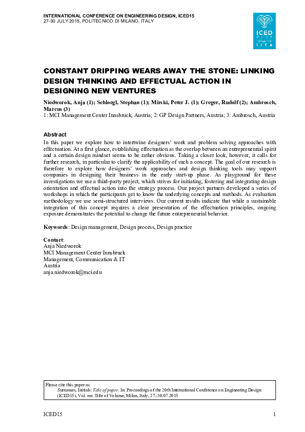 (PDF) Constant Dripping Wears Away the Stone: Linking Design Thinking ...