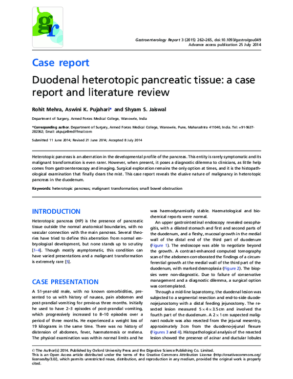 (PDF) Case report Duodenal heterotopic pancreatic tissue: a case report and literature review