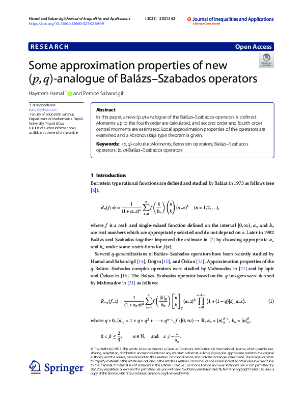 Pdf Some Approximation Properties Of New P Q Analogue Of Balázs Szabados Operators
