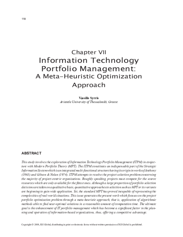 (PDF) Information Technology Portfolio Management