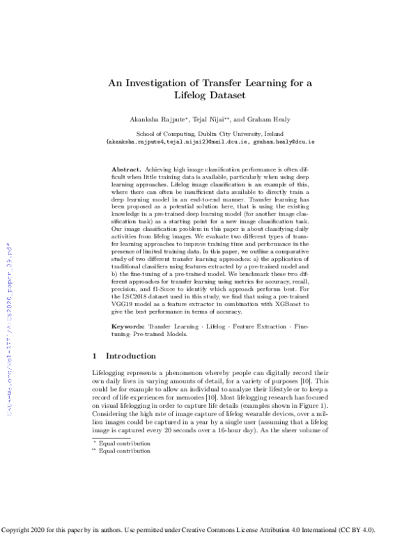 (PDF) An Investigation of Transfer Learning for a Lifelog Dataset