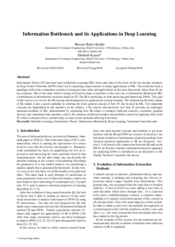 (PDF) Information Bottleneck and its Applications in Deep Learning