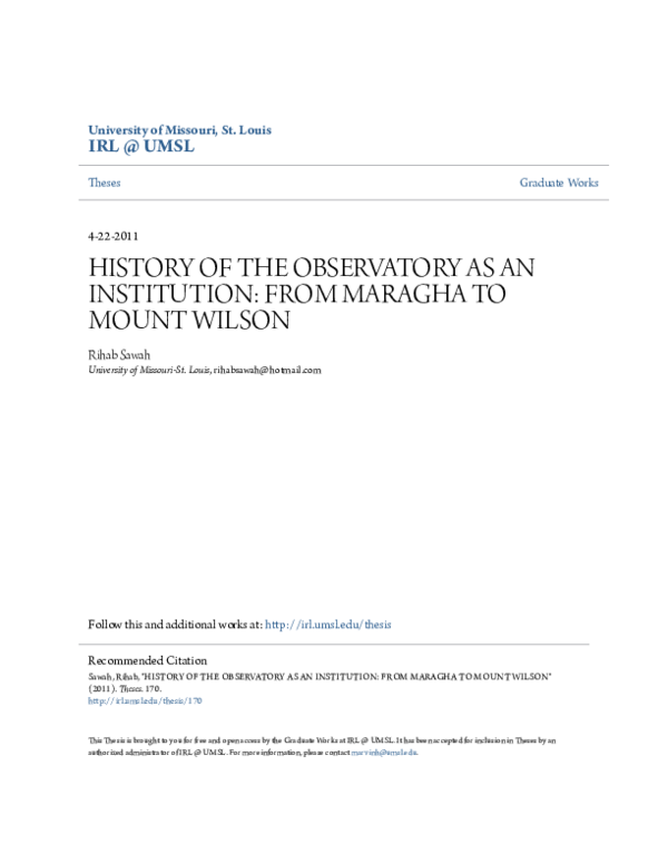 (PDF) History of the Observatory as an Institution: From Maragha to ...