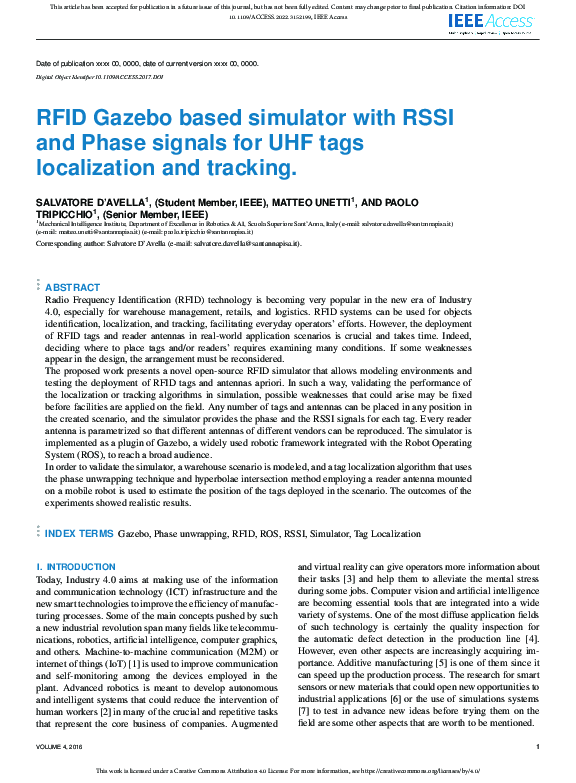 (PDF) RFID Gazebo based simulator with RSSI and Phase signals for UHF tags localization and tracking