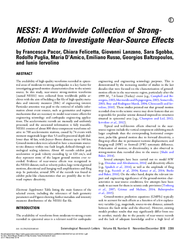 (PDF) NESS1: A Worldwide Collection of Strong‐Motion Data to ...