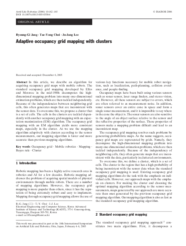 (PDF) Adaptive occupancy grid mapping with clusters