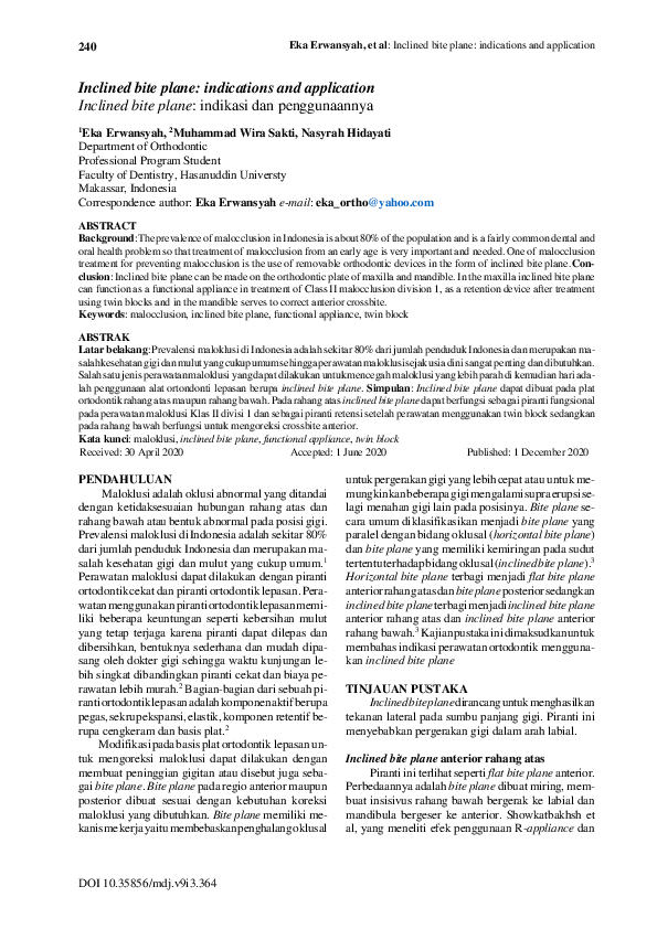 (PDF) Inclined bite plane: indications and application