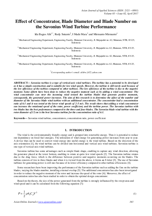 (PDF) Effect of Concentrator, Blade Diameter and Blade Number on the ...