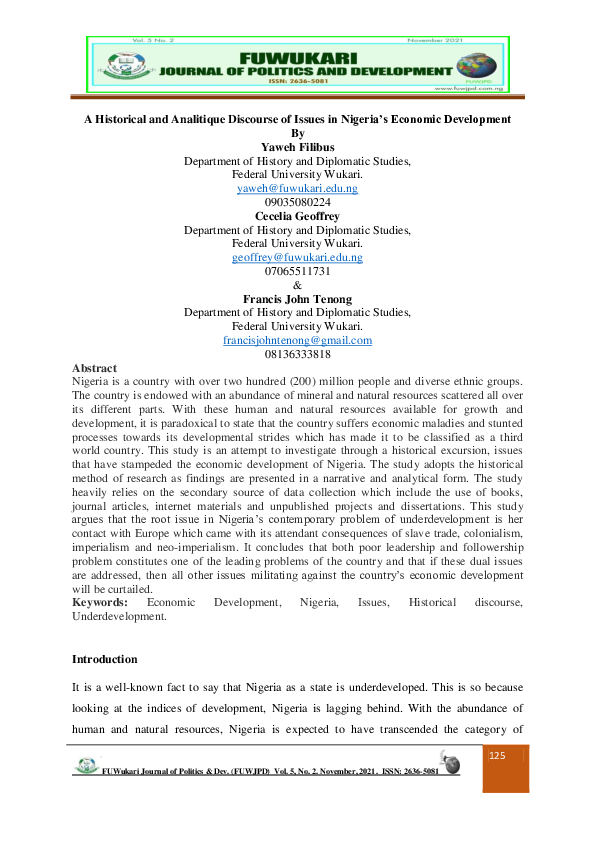 (PDF) A Historical and Analitique Discourse of Issues in Nigeria's ...