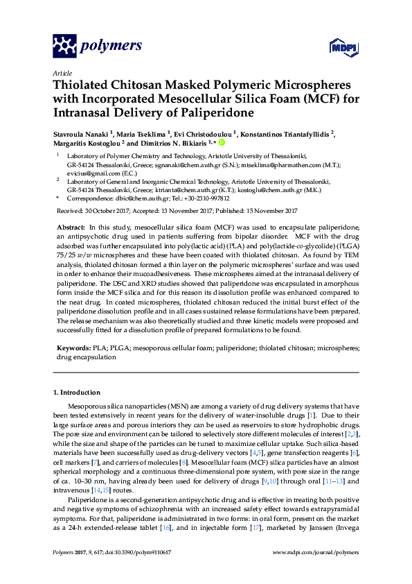 (PDF) Thiolated Chitosan Masked Polymeric Microspheres with ...