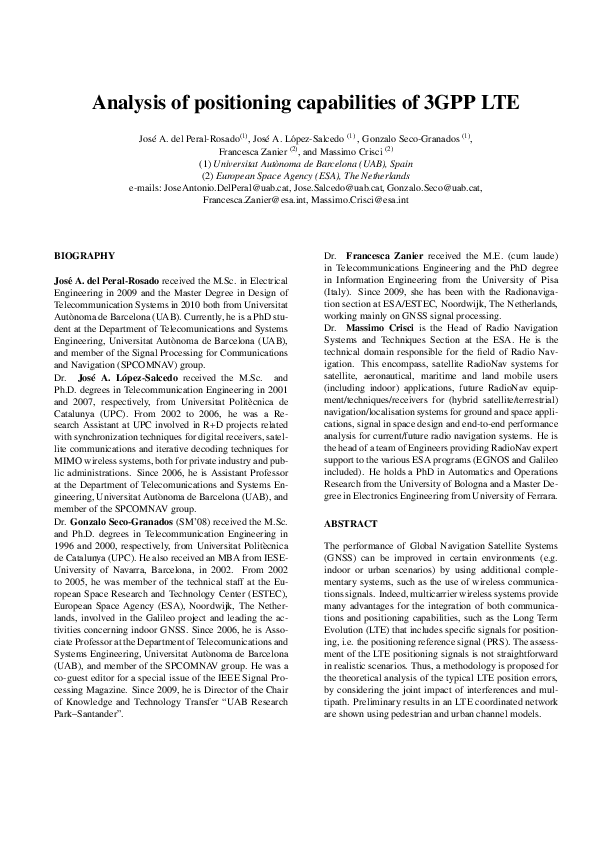 Pdf Analysis Of Positioning Capabilities Of 3gpp Lte