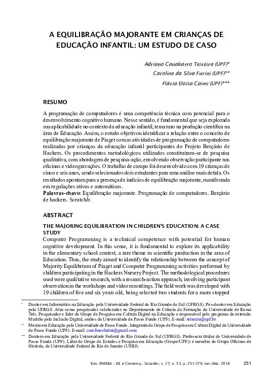 (PDF) A EQUILIBRAÇÃO MAJORANTE EM CRIANÇAS DE EDUCAÇÃO INFANTIL: um ...
