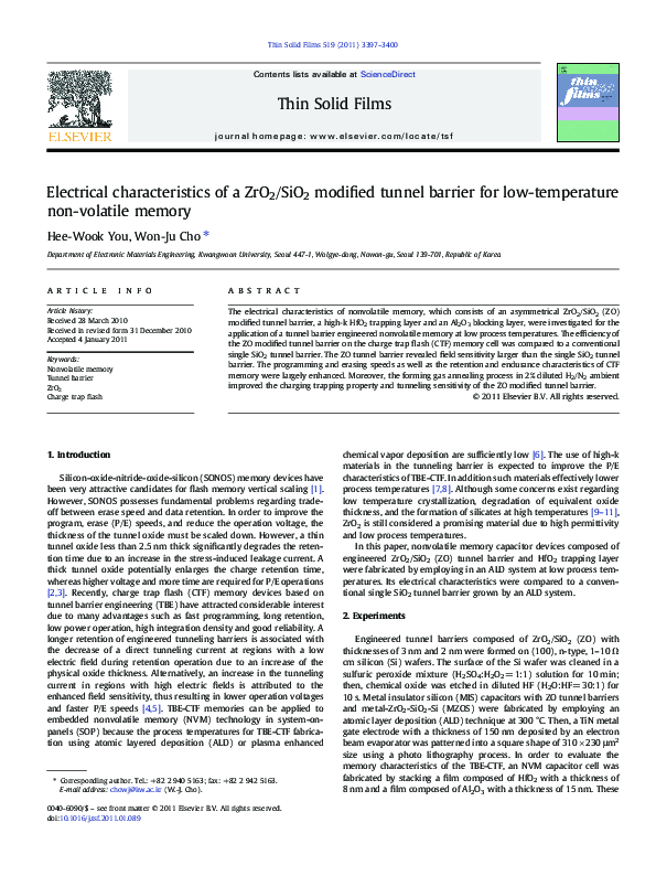 (PDF) Electrical characteristics of a ZrO2/SiO2 modified tunnel barrier ...