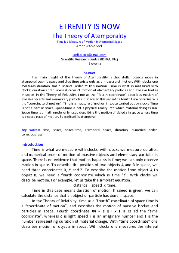(PDF) ETRENITY IS NOW The Theory of Atemporality Time is a Measure of ...