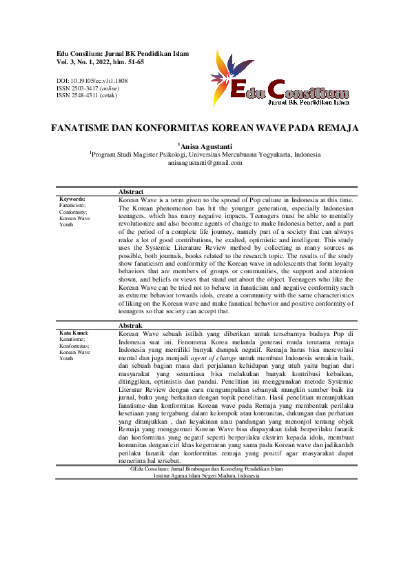 (PDF) Fanatisme Dan Konformitas Korean Wave Pada Remaja