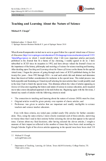 (PDF) Teaching and Learning About the Nature of Science