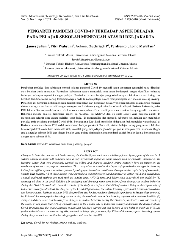 (PDF) Pengaruh Pamdemi COVID-19 Terhadap Aspek Belajar Pada Pelajar ...