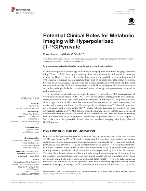 (PDF) Potential Clinical Roles for Metabolic Imaging with ...