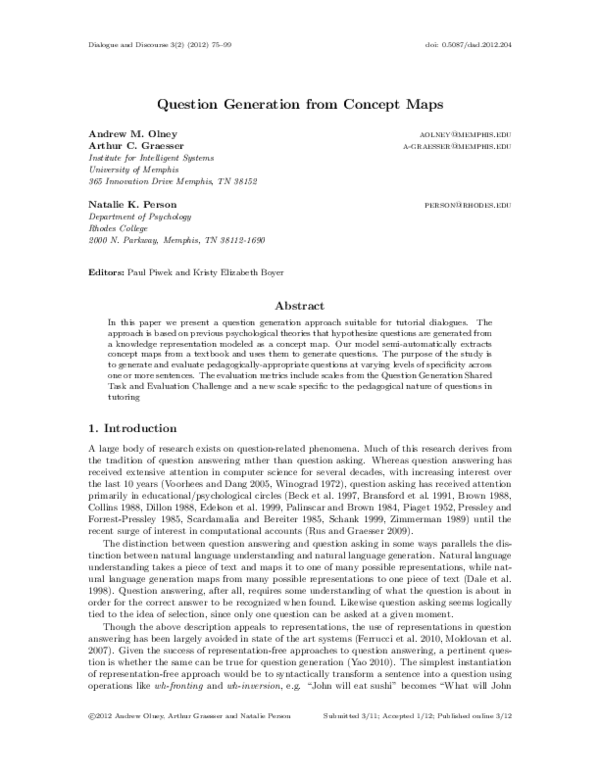 (PDF) Question Generation from Concept Maps