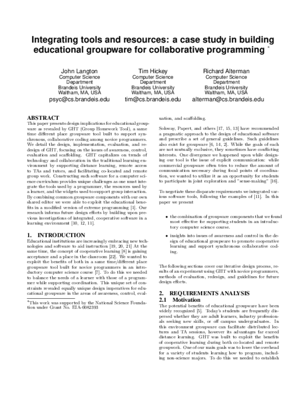 (PDF) Integrating tools and resources: a case study in building educational groupware for ...