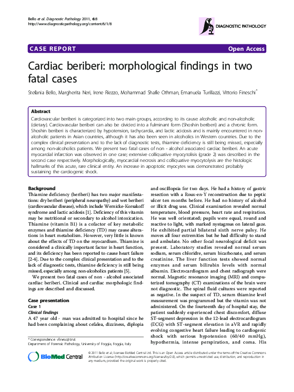 (PDF) Cardiac beriberi: morphological findings in two fatal cases