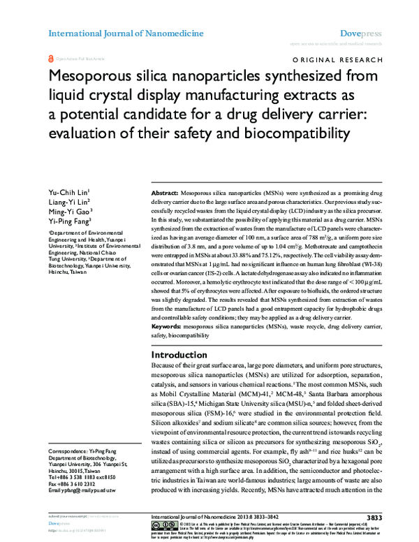 (PDF) Mesoporous silica nanoparticles synthesized from liquid crystal display manufacturing ...