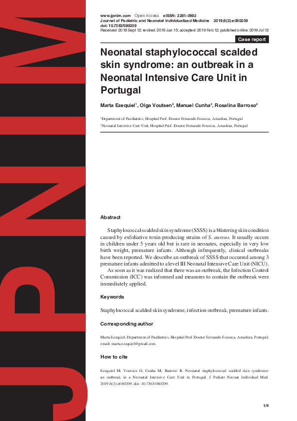 (PDF) Neonatal staphylococcal scalded skin syndrome: an outbreak in a ...