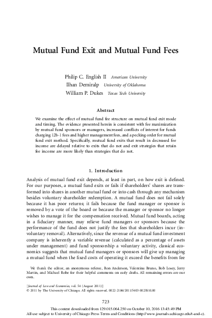 (PDF) Mutual Fund Exit and Mutual Fund Fees